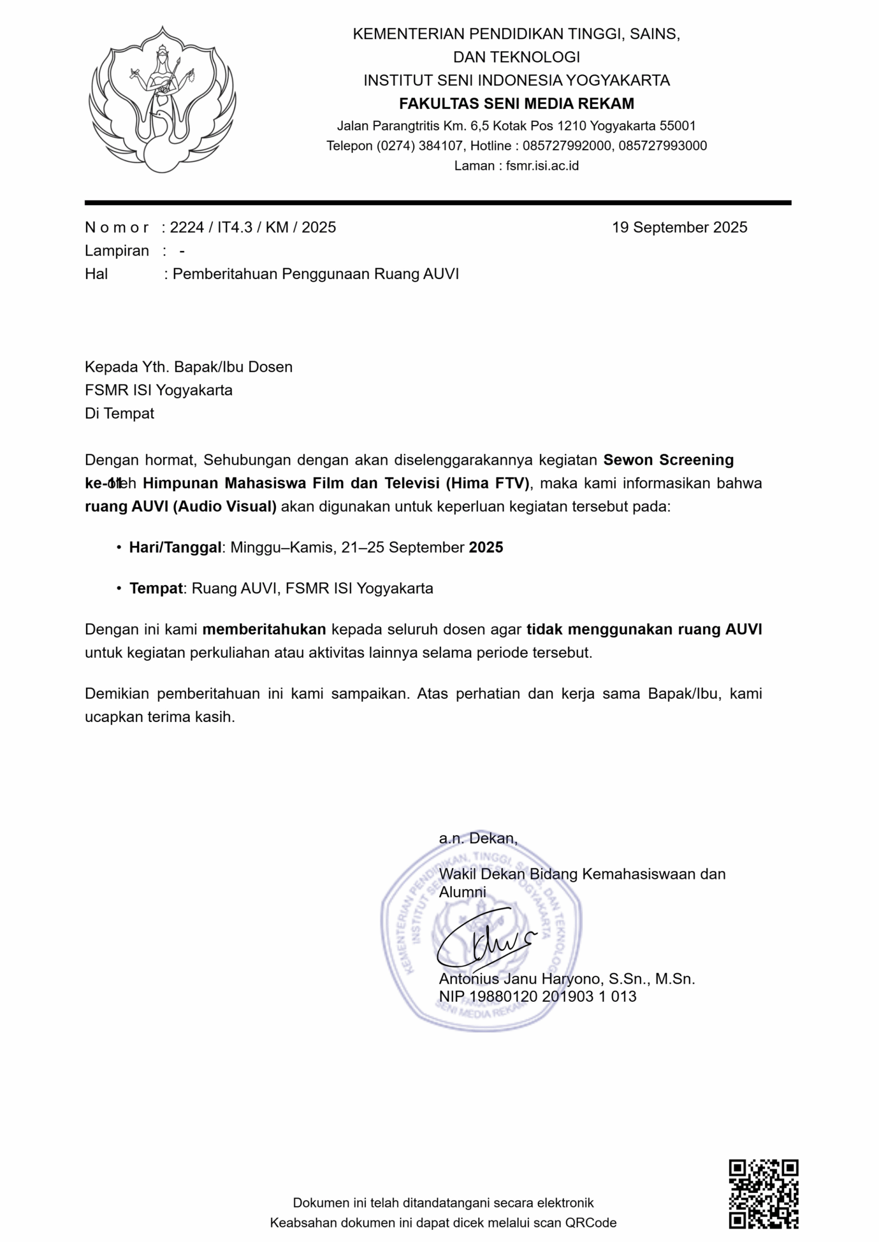 RUANG AUVI DIGUNAKAN UNTUK KEGIATAN UNTUK SEWON SCREENING KE-10 ...